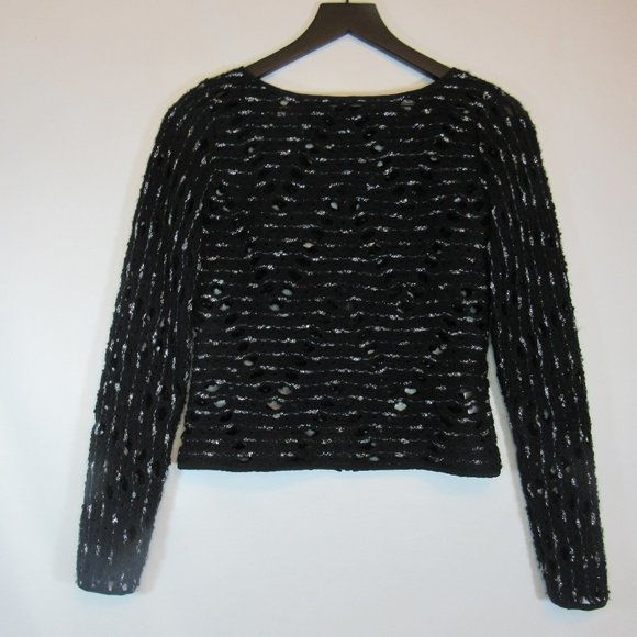 Milly | Sweaters | Milly Open Knit Holes Zip Back Black Silver Pull On ...